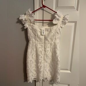 Milly | Dresses | Milly White Guipure Lace Offshoulder Mini Dress ...